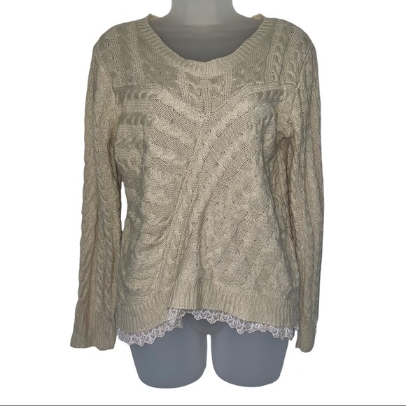 Monteau | Sweaters | Monteau Cream Knit Sweater Lace Bottom Fall Winter ...